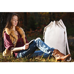 Handy Laundry Canvas Duffel Bag - Drawstring, Leather Closure, Shoulder Strap. (2-PACK)