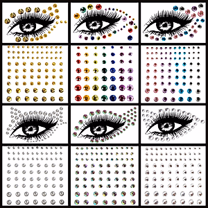 Bilizar 6 Sheets Bindi Dots Face Jewels Face Jewelry For Women Face Gems Stick On Eye Forehead Crystals Sticker Tears Rainbow Pearl Rhinestones For Makeup Party Festival Accessory Nail Art Decoration