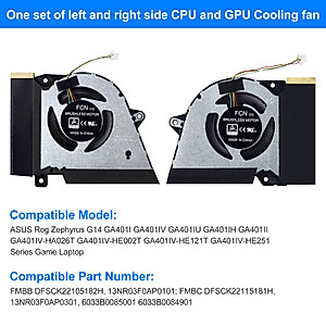 2Pack New Replacement Laptop CPU+GPU Cooling Fan for ASUS Rog Zephyrus G14 GA401 GA401I GA401IV GA401IU GA401IH GA401II DFSCK22105182H FMBB DFSCK22115181H FMBC 12V 1A Fan w/ 2 Repair Tools