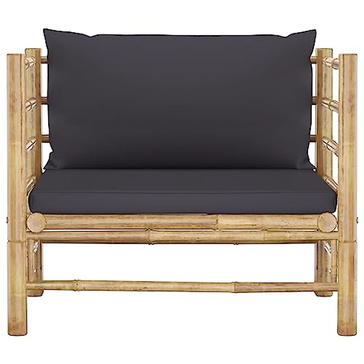 GOLINPEILO Patio Sofa with Dark Gray Cushions Bamboo, Patio Chair Outside Chair Outdoor Dining Chair Patio Club Chair with Armrest for Outside Lawn, Garden, Backyard_4054-AA