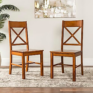 Walker Edison Modern Farmhouse Wood X-Back Armless Dining Chairs Kitchen, Set of 2, Brown