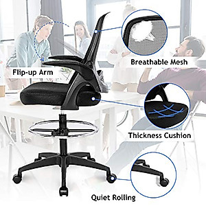 Ergonomic Mid Back Drafting Chair Mesh Computer Desk Tall Office Chair with Lumbar Support & Foot Ring Height Adjustable Rolling Swivel Drafting Stool Task Work Executive Chair for Standing Desk