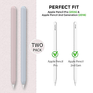 AhaStyle Silicone Case for Apple Pencil 2nd Generation & Apple Pencil Pro (2024) Sleeve Skin Ultra Thin Apple Pencil Protective Cover Compatible with Magnetic Charging and Double Tap (Blue, Pink)
