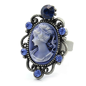 Soulbreezecollection Navy Blue Cameo Ring Adjustable Band Women Fashion Jewelry
