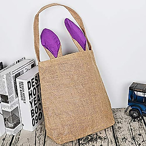 KEFAN 3 Pack Easter Bunny Bags Easter Bunny Baskets Jute Burlap Bunny Ear Tote Bags