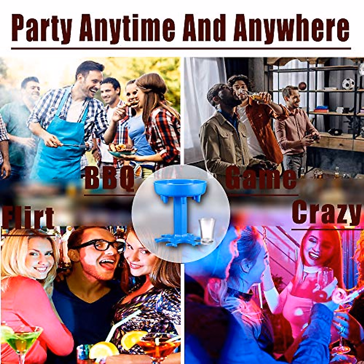 XBrand 6 Shot Glass Dispenser and Holder(Including 6 Glasses),Bar Shot Dispenser,Cocktail Dispenser,Multiple 6 Shot Dispenser For Filling Liquids,Carrier Liquor Dispenser Drinking Tool (Gray)