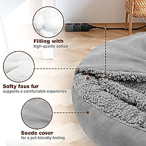 Lasaas Small Dog Bed with Blanket Attached Round Donut Cozy Cuddler Calming Dog Bed with Removable Liner Soft Warmth Plush Puppy Pet Bed for Small Cats or Dogs Light Grey M