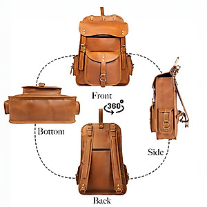 Satchel And Fable Handmade Brown Vintage Genuine Leather Shoulder Men Backpack Laptop Rucksack Bag (Large, Brown)