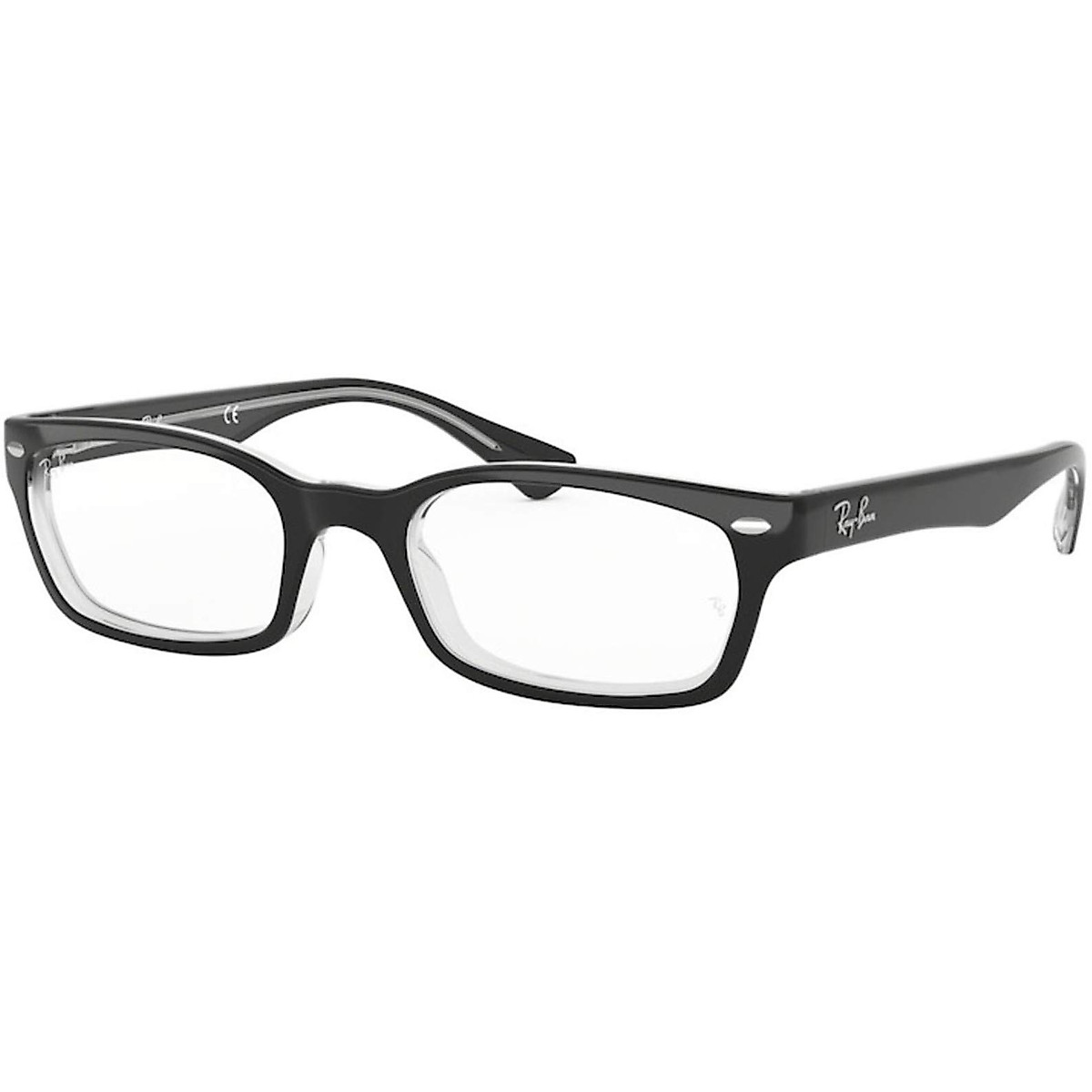 Ray-Ban RX5150 Rectangular Prescription Eyeglass Frames, Black On Transparent/Demo Lens, 52 mm