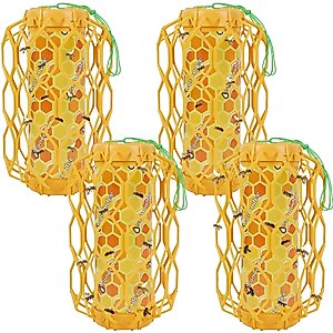 Sancodee 4 Pcs Wasp Trap Outdoor Hanging, Insect Catcher for Wasps and Carpenter Bees, Bee Killer Sticky Bug Boards Yellow Jacket Trap with Bait Reservoir, Non-Toxic Reusable Wasp Hornet Trap (Orange)