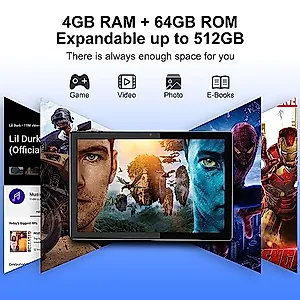 BYYBUO Tablet 10.1 inch Android 12 Tablets, 4GB RAM+64GB ROM, 1920x1200 IPS FHD Display, 7000mAh Battery, 5.0MP+13.0MP Camera, Octa-Core Processor, 2.4G+5G WiFi, Bluetooth, GPS, FM (2023 Gray)