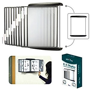 Aidata FDS022L E-Z Wall Mount Reference Organizer, Black, Can display 20 pages of reference sheets, Pockets swivel independently of the base to position pages where you want them