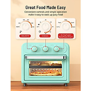 Air Fryer, Paris Rhône 15QT Toaster Oven Countertop, 450℉ Food Dehydrator, Knob-Controlled Freidora de Aire for Easy, Oil Less and Healthy Meals with Nonstick Dishwasher Safe Basket and Trays (Aqua)