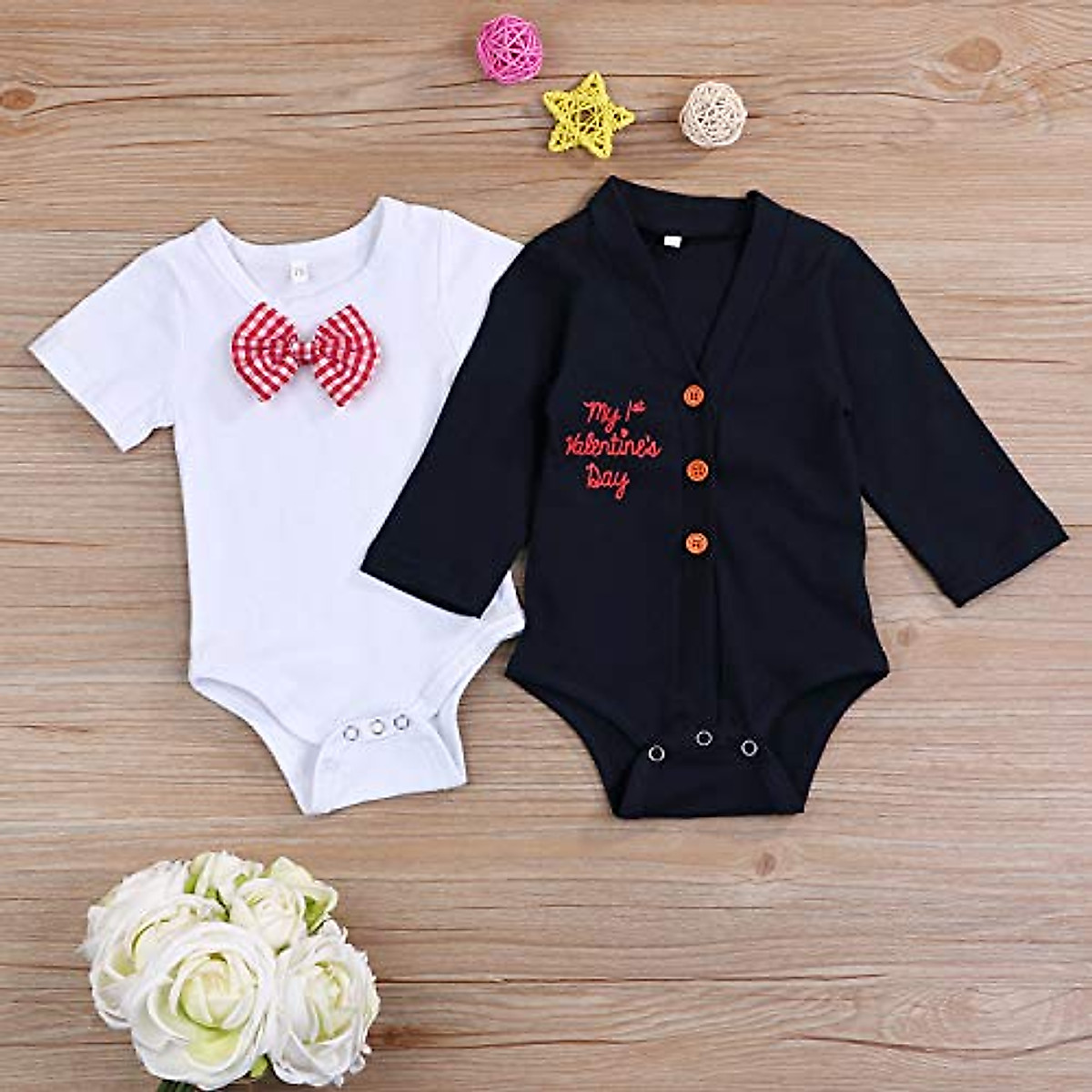 Baby Boys My First Valentine's Day Outfit Infant Boy Bow Tie Bodysuit Romper + Heart Pants Clothes 3Pcs Sets (Navy Blue, 3-6 Months)