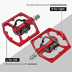 FOOKER MTB Mountain Bike Pedals, Dual Function Flat and Pedal,3 Sealed Bearing Flat Platform Compatible with Clipless Pedal Aluminum 9/16" Pedals with Cleats for Road Mountain BMX MTB