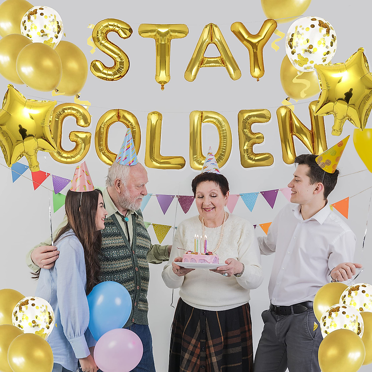 16 Inch Gold STAY GOLDEN Party Birthday Balloon Banner For Golden Girls Supplies(STAY GOLDEN)