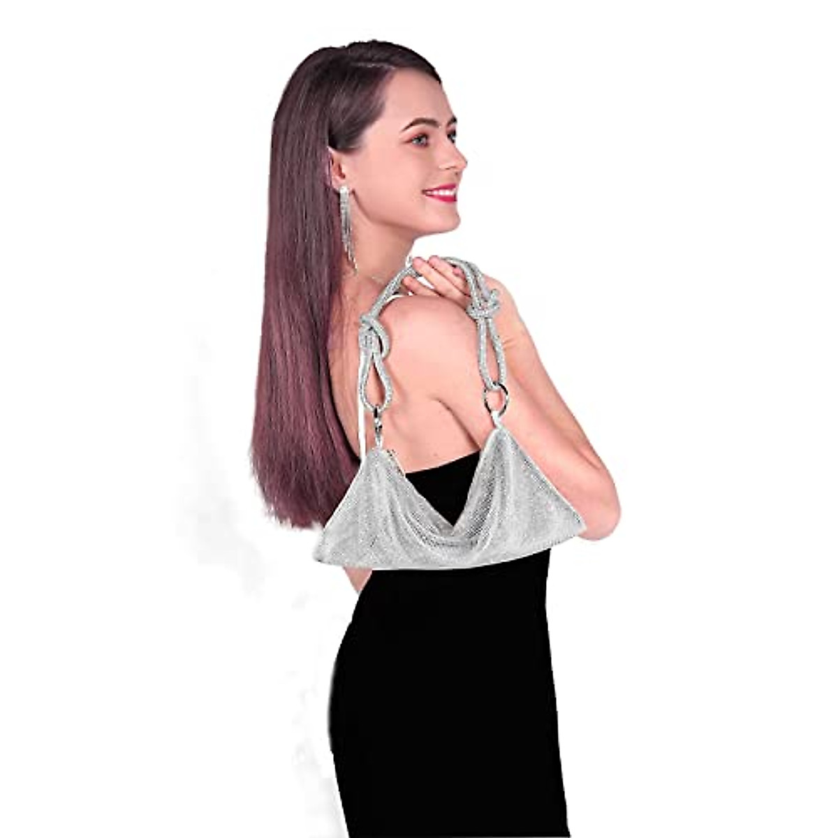 Amazleer Rhinestone Purse Shiny Hobo Bag for Women Rhinestone Handbag Chic Evening Purse Crystal Clutch Bag Silver