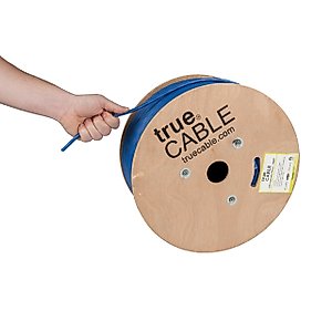 trueCABLE Cat6A Plenum (CMP), 1000ft, Blue, 23AWG 4 Pair Solid Bare Copper, 750MHz, PoE++ (4PPoE), ETL Listed, Unshielded Twisted Pair (UTP), Bulk Ethernet Cable