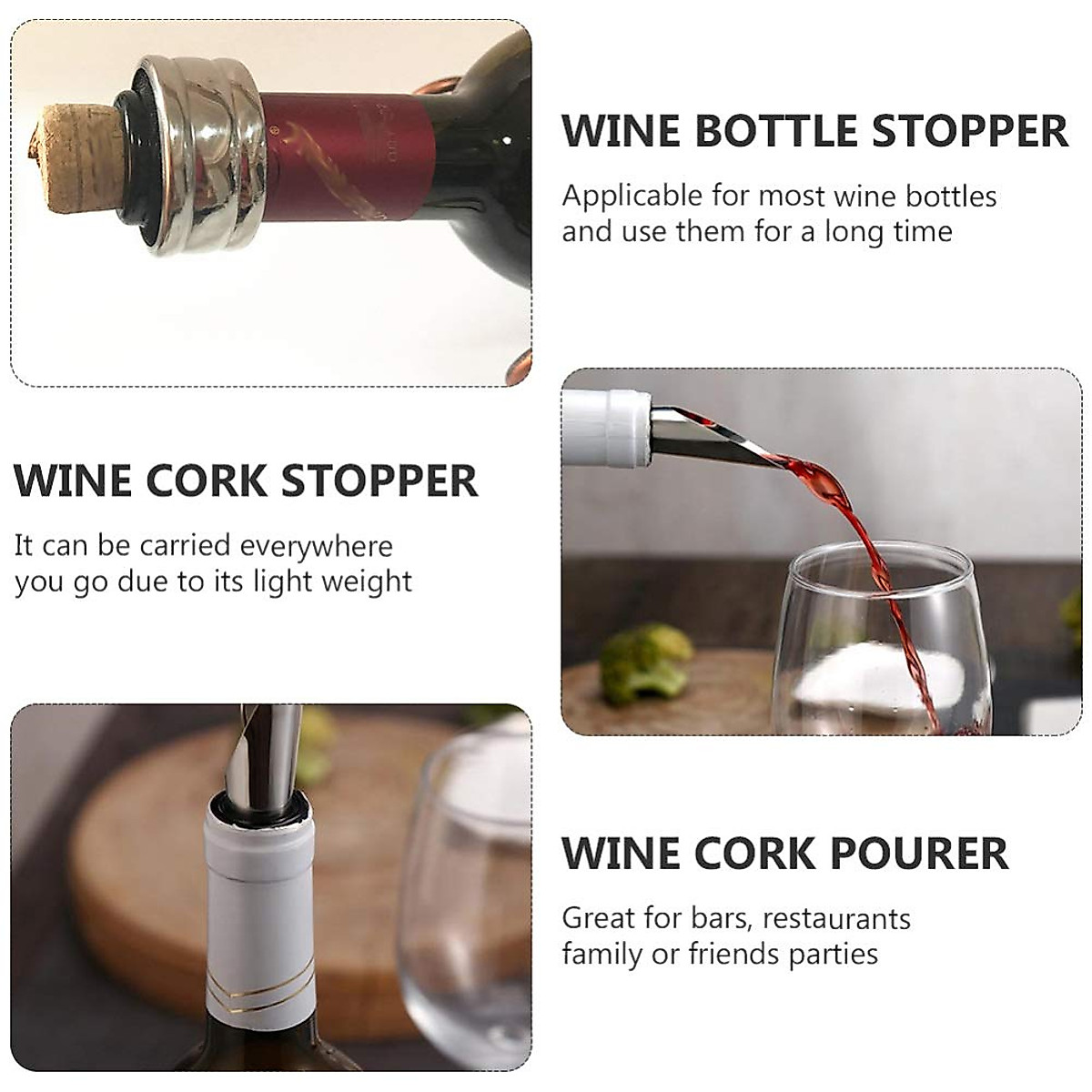 Hemoton 6pcs/ set Kitchen Stainless Steel Wine Bottle Collars Wine Drip Ring Wine Cork Stopper Wine Pourer Aerator