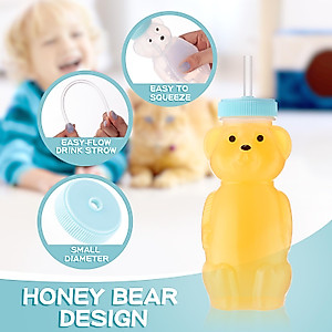 Uiifan 32 Pcs Honey Bear Straw Cup 8 oz Straw Cups Bottles Juice Bear Cup Bear Bottle Bear Sippy Cup with Straw Flexible Toddler Cups for Infant Feeding and Drinking Training (Blue)