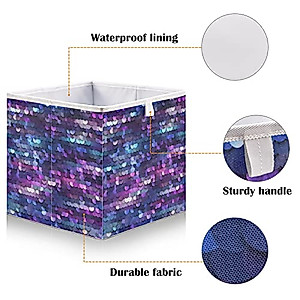 WELLDAY Storage Basket Mermaid Purple Sequins Foldable 15.8 x 10.6 x 7 in Cube Storage Bin Home Decor Organizer Storage Baskets Box for Toys, Books, Shelves, Closet, Laundry, Nursery