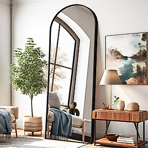 NeuType Arched Full Length Mirror, 64"x21" Floor Mirror, Standing Mirror Wall-Mounted Mirror Full Body Mirror Dressing Mirror, Aluminum Alloy Thin Frame, Black