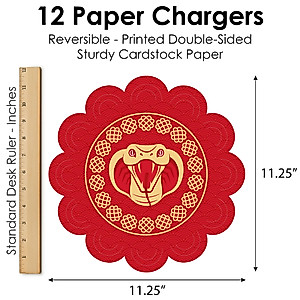 Big Dot of Happiness Lunar New Year - 2025 Year of the Snake Round Table Decorations - Paper Chargers - Place Setting For 12