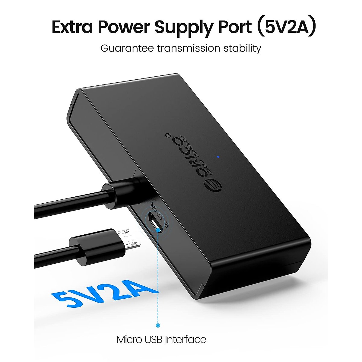 ORICO 4-Port USB 3.0 hub, USB hub 3.0 with Power Supply Port[Charging Not Supported], 5 ft Data Cable for Desktop, iMac, Surface Pro, XPS, USB Flash Drives, Mobile HDD, and More - Black