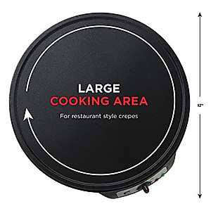 CHEFMAN Electric Crepe Maker: Precise Temp Control, 12" Non-Stick Griddle, Perfect for Crepes, Tortillas, Blintzes, Pancakes, Waffles, Eggs, Bacon, Batter Spreader & Spatula Included, Black