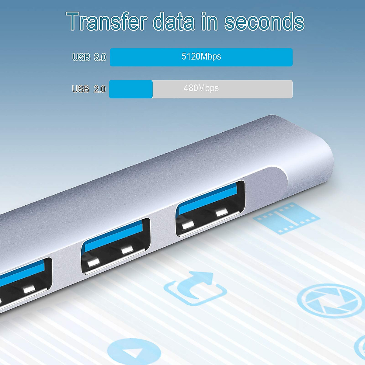 WONKEGONKE USB Hub 4-Port USB 3.0 Expander for Laptop & PC
