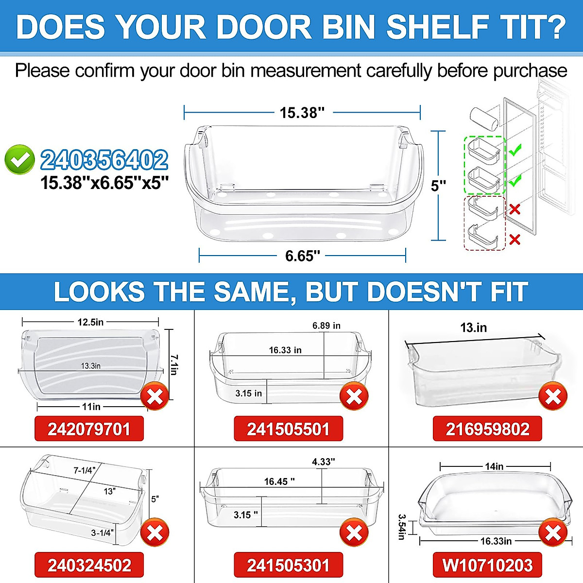 UPGRADED 240356402 Refrigerator Door Bin Compatible with Frigidaire Door Shelf Replacement Frigidaire Gallery Door Shelf Refrigerator Shelves FGHS2631PF4A FFSS2615TS0 LFSS2612TF0 LFSS2612TE0 Door Bin