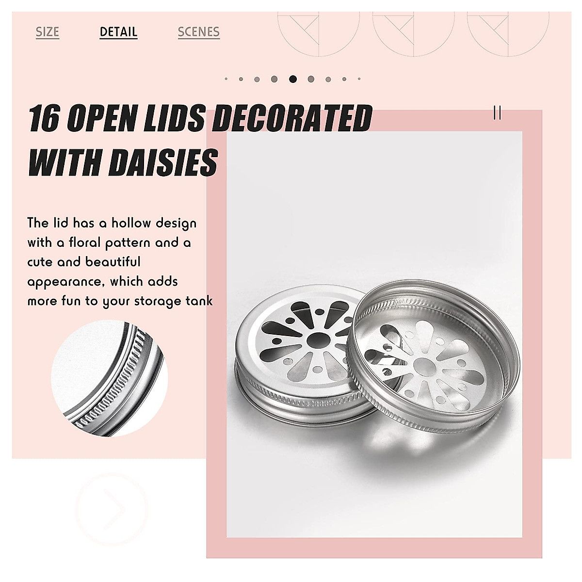 16 Pcs Daisy Mason Can Jar Lids Regular Mouth Jar with Lids Flower Canning Lids for Mason Canning Regular Jar Split-Type Canning Lids Rustproof Daisy Cut with Straw Hole for Mason, Ball, Canning Jar