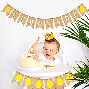 LaVenty Burlap Lemonade Banner for Lemonade Stand Decorations Lemonade Sign Lemon Party Decor, Lemon Garland Summer Lemon Themed Bridal Shower