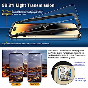 QHOHQ 3 Pack Screen Protector for iPhone 14 Pro 6.1 Inch with 3 Pack Tempered Glass Camera Lens Protector, Ultra HD, 9H Hardness, Scratch Resistant, Case Friendly