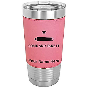 LaserGram 20oz Vacuum Insulated Tumbler Mug, Texas Come and Take It Flag, Personalized Engraving Included (Faux Leather, Pink)