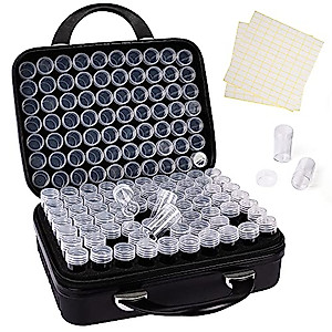 N&T NIETING Diamond Painting Storage Containers, 140 Slots Diamond Painting Accessories Kit, Portable Bead Storage Box, Label Stickers for DIY Art Crafts, Black