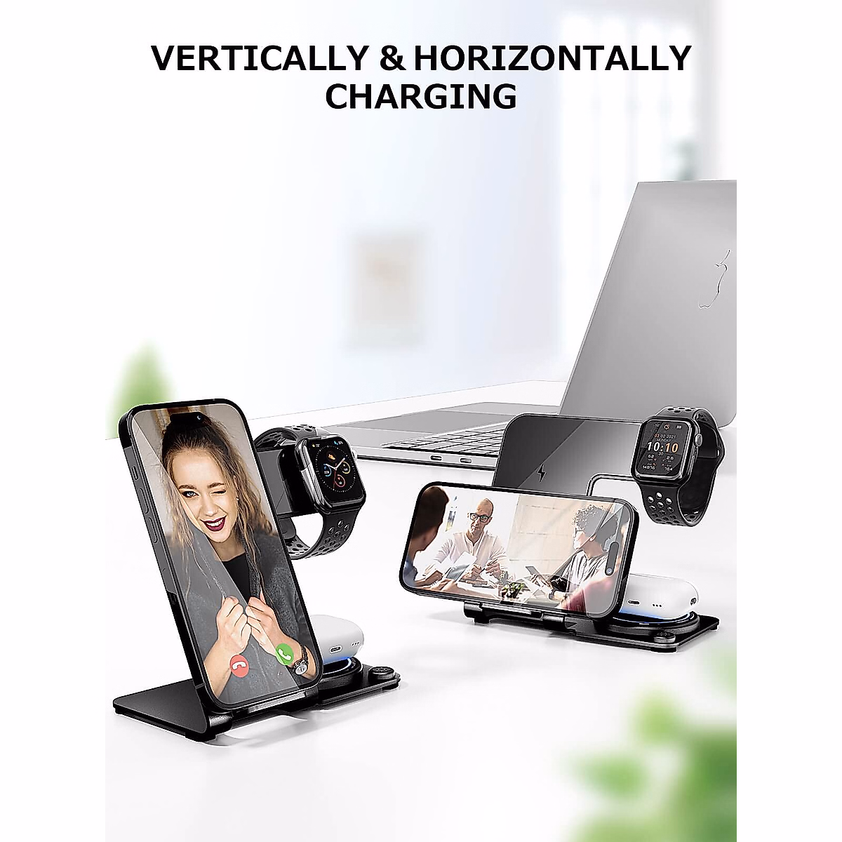 Mlfsaier 3 in 1 Charging Station for Multiple Devices Apple - Aluminum Alloy Fast Wireless Charger Stand Dock for iPhone 15/14/13/12/11/Pro/Max/XS/XR/X/8/Plus,for Apple Watch &AirPods Desk Beside