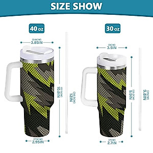 GKCLOCK 40 oz Tumbler with Handle and Straws, Insulated Reusable Stainless Steel Travel Coffee Mug Water Bottle for Office & Outdoor, Cupholder Friendly (Green Camouflage Style)