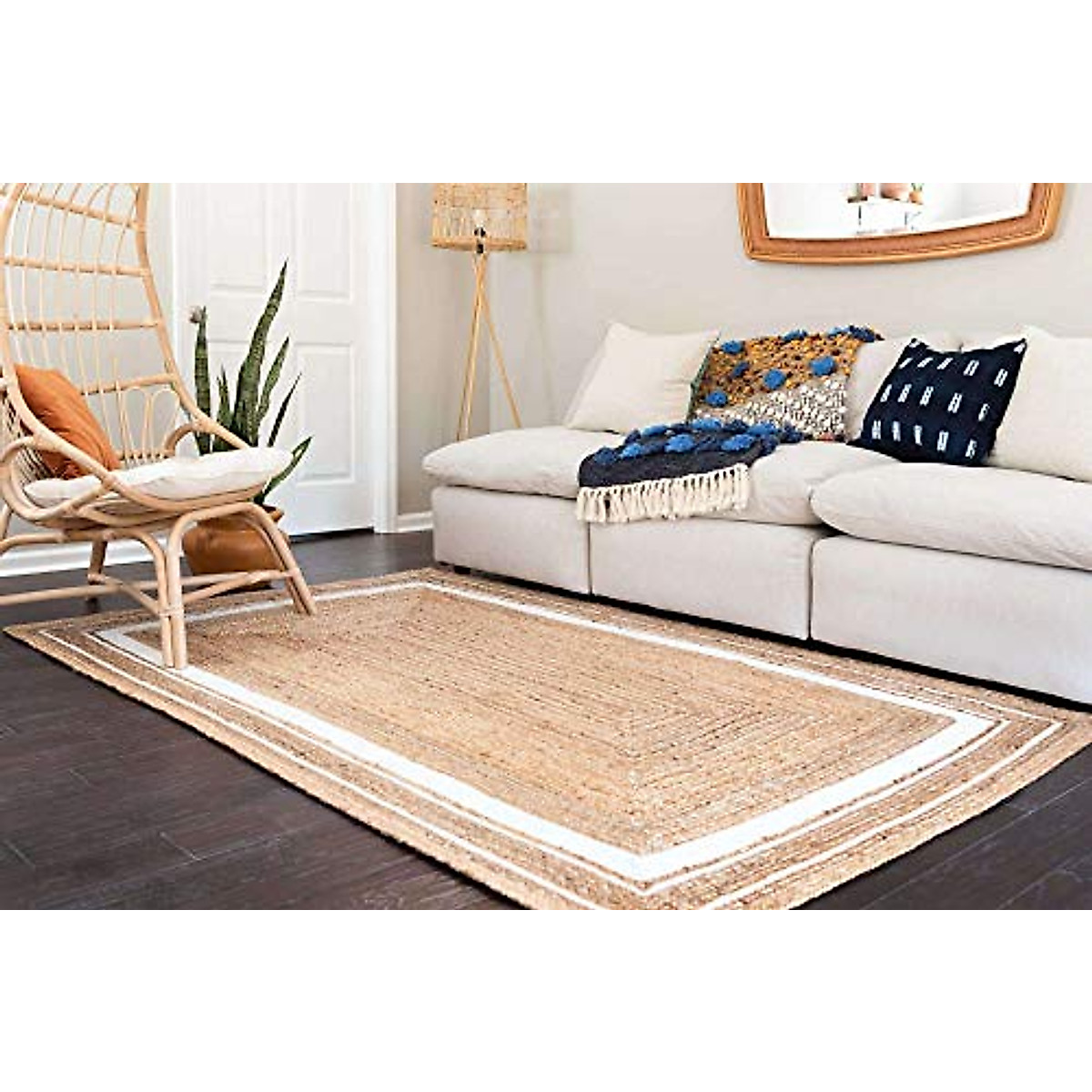 Unique Loom Braided Jute Collection Classic Quality Made Hand Woven with Coastal Design Area Rug, 8 ft x 10 ft, Natural/Ivory