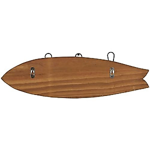 Deco 79 Wood Surfboard Handmade Distressed Fish Shaped 3 Hanger Wall Hook with Metal Accents, 23" x 2" x 7", Brown