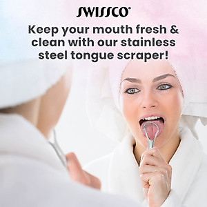 Tongue Scraper by Swissco | Stainless Steel Tongue Cleaner | Reduces Bad Breath, Improves Oral Care | Pack of 2 Tongue Scrapers