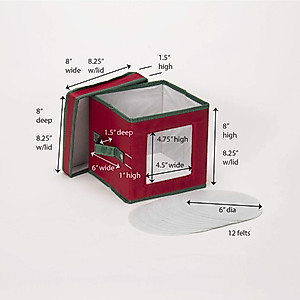 Household Essentials 532RED Holiday China Dinnerware Storage for Dessert Plates or Bowls | Removable Lid | Red Canvas with Green Trim, Red & Green