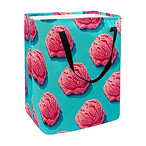Ice Cream Blue Laundry Basket Large Cloth Organizer Bag Basket Foldable Laundry Hamper with Handles