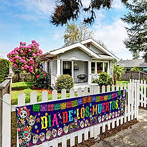 Dia De Los Muertos Banner for Day of The Dead Party Decorations, With Mexica Banner Cat Dog Sugar Skull Yard Sign Halloween Decorations Backdrop Outdoor Easter Mexica Fiesta Party Supplies Decor