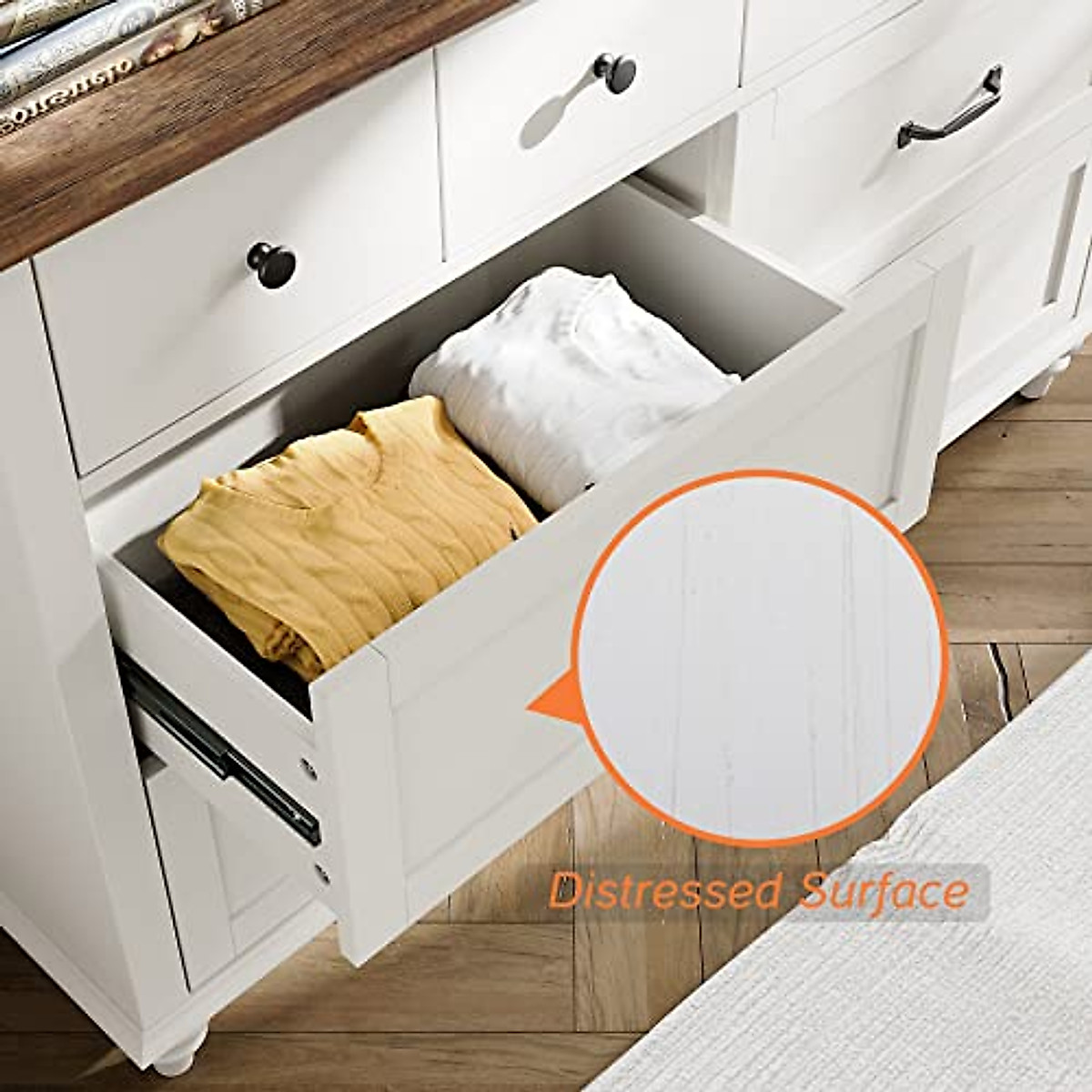 WAMPAT Dresser for Bedroom with 6 Drawers, White Kids Dressers with Wide Chest of Drawers, Mid Century Modern Wooden Closet Storage Organizer for Living Room, Nursery, Hallway
