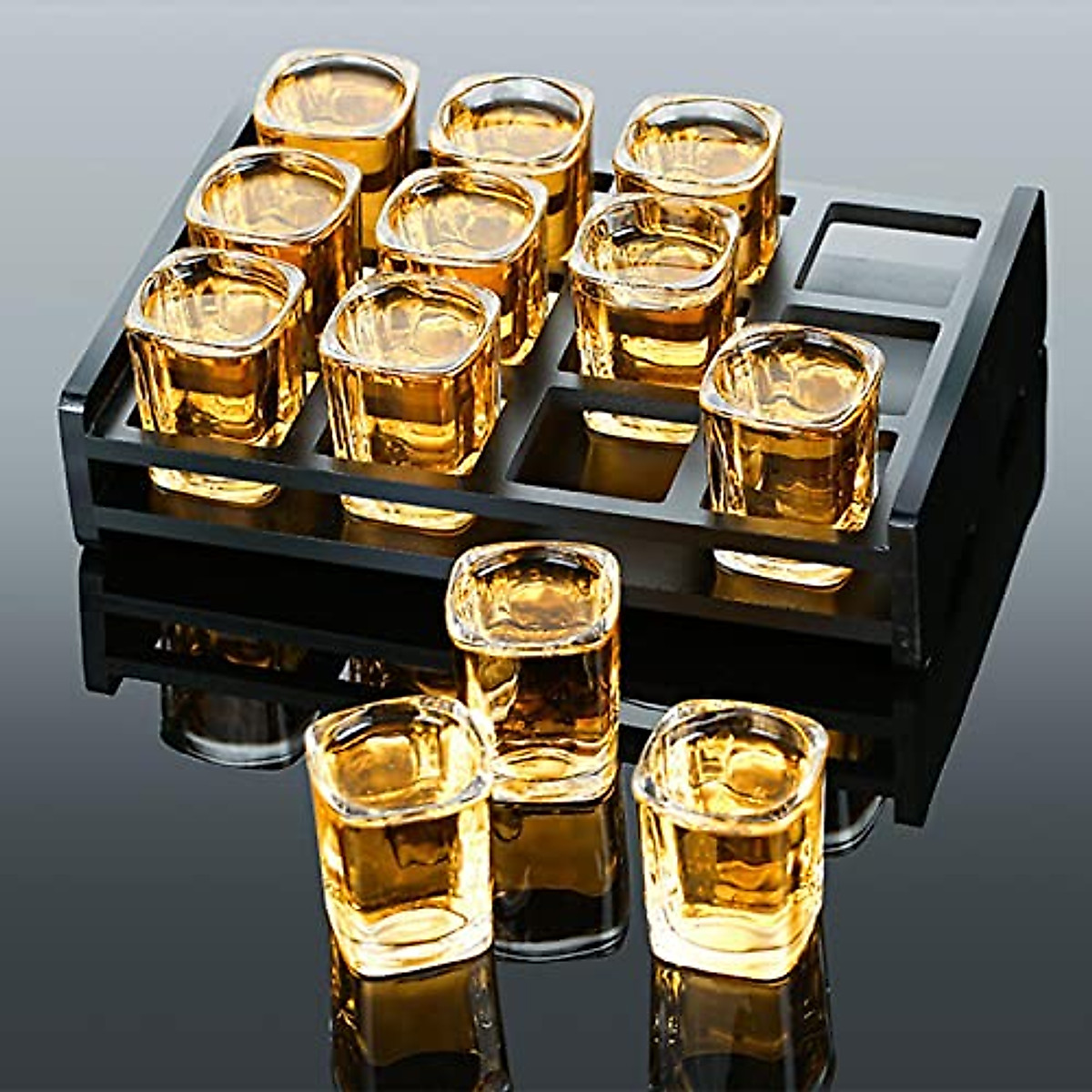 Yajuyi Beer Glass Tray Wooden for Bar Storage Serving Pub Cocktail Drinks Cup Stand Organizer for Party Beer Tray Holder Glass Holder Tray, 6 Holes with Cups