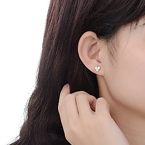 4 Pairs Screw Back Surgical Stainless Steel Stud Earrings, Gold Plated Silver Heart Star Square Princess Cut Round CZ Cubic Zirconia Stud Earrings Set (Gold Heart CZ)