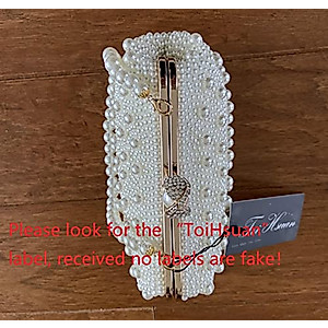 TOIHSUAN Women's Pearl Beaded Cream Evening Cluthes Bags for Wedding-with shoulder strap, 22cm*8cm*12cm