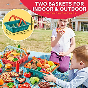 Comirth Pretend Play Food Sets for Kids Kitchen 61Pc, Storage Basket Cutting Toy Food, Fake Food for Toddlers, Play Kitchen Accessories Toys with Fruits Vegetables, Educational Gift for Girls Boys