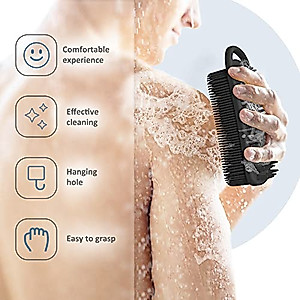 Silicone Body Scrubber, Elfrhino Shower Brush for Gentle Scrub Skin Exfoliation, Lathers well, More Hygienic, Gentle Massage with Silicone Loofah for Use in Shower to Improve Cellulite Black